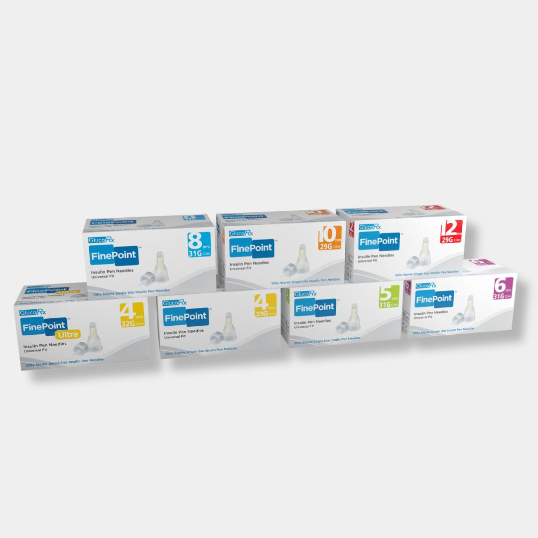 GlucoRx FinePoint Pen Needles 4mm x 50 packs (100pcs per pack)